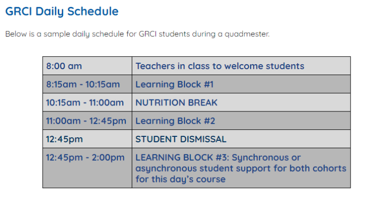 GRCI Quadmester 2 Schedule (Grand River Collegiate Institute)